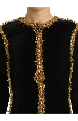 Balmain Long Velvet Dress With Embroidered Trim