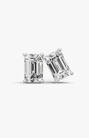 SEREIA OFFICIAL 14k Gold Studs Earrings 0.5 Ct Emerald Solitaire - White Gold