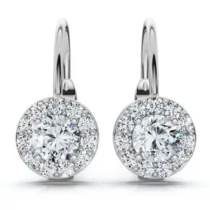 BLISS DIAMOND 1/2ct Halo Diamond Hoops With Lever Backs Lab Grown Small 1/2" Tall - Silver