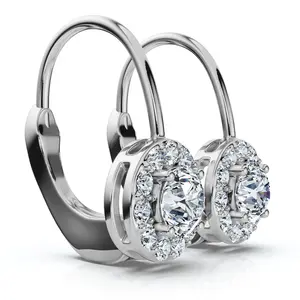 BLISS DIAMOND 1/2ct Halo Diamond Hoops With Lever Backs Lab Grown Small 1/2" Tall