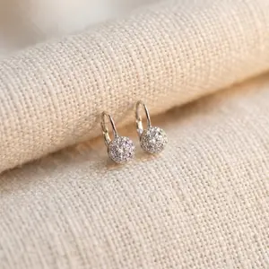 BLISS DIAMOND 1/2ct Halo Diamond Hoops With Lever Backs Lab Grown Small 1/2" Tall