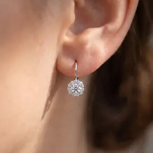 BLISS DIAMOND 1/2ct Halo Diamond Hoops With Lever Backs Lab Grown Small 1/2" Tall