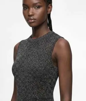 KL JEANS Metallic Knit Mockneck Dress With Front Slit