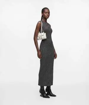 KL JEANS Metallic Knit Mockneck Dress With Front Slit