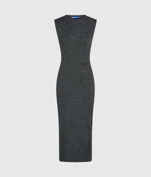 KL JEANS Metallic Knit Mockneck Dress With Front Slit