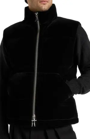 Manière De Voir Velvet Puffer Gilet With Dual-zip Fastening