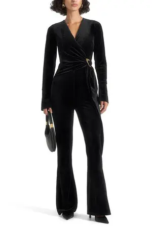 Manière De Voir Solel Velour Wrap Jumpsuit