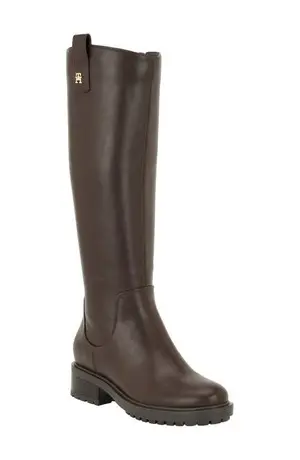 Tommy Hilfiger Ashere Knee High Faux Leather Boot - Dark Brown