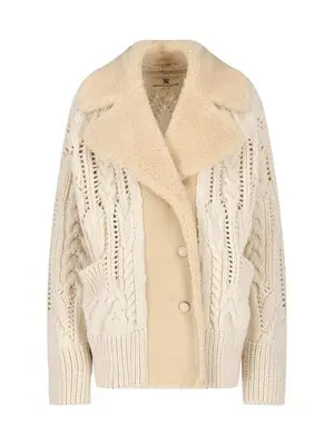 Ermanno Scervino Cardigan In Virgin Wool And Shearling
