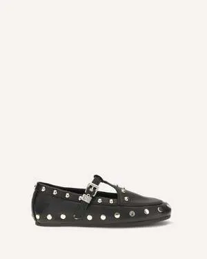 GANNI Mary Jenny Studded Ballerinas In Pebbled Leather - Black