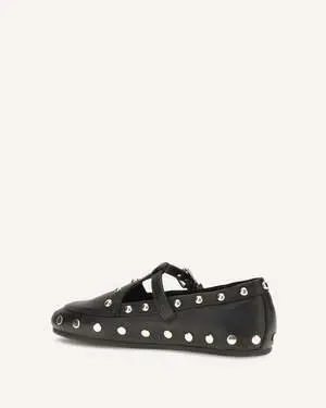 GANNI Mary Jenny Studded Ballerinas In Pebbled Leather - Black