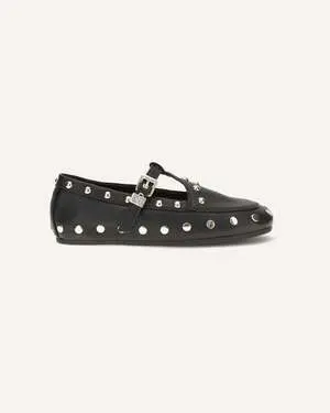 GANNI Mary Jenny Studded Ballerinas In Pebbled Leather - Black
