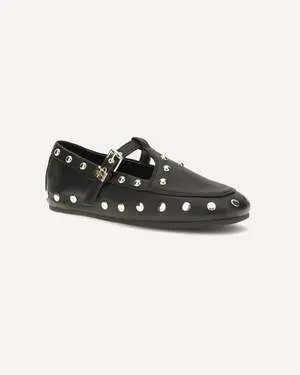GANNI Mary Jenny Studded Ballerinas In Pebbled Leather - Black