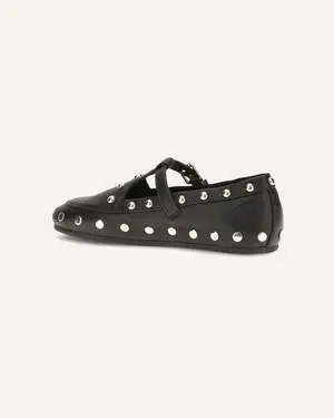 GANNI Mary Jenny Studded Ballerinas In Pebbled Leather - Black