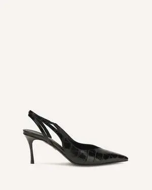 FERRAGAMO Crocodile-effect Leather Slingback Pumps - Black