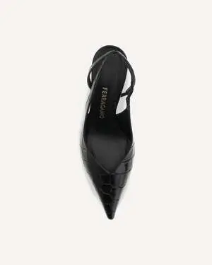 FERRAGAMO Crocodile-effect Leather Slingback Pumps
