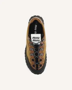 Miu Miu Ripstop Lace-up Sneakers - Beige