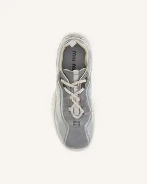 Miu Miu Bubble Sneakers In Technical Fabric And Suede - Grey