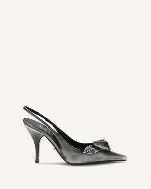 Prada Floral-detail Leather Slingback Pumps
