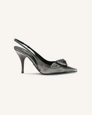 Prada Floral-detail Leather Slingback Pumps