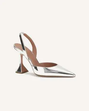 Amina Muaddi Holli Mirror-finish Slingback Pumps