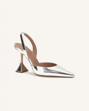 Amina Muaddi Holli Mirror-finish Slingback Pumps