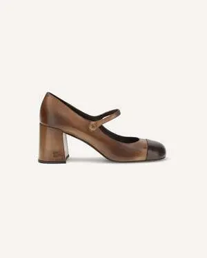 Miu Miu Leather Mary Jane Ballerinas With Block Heel
