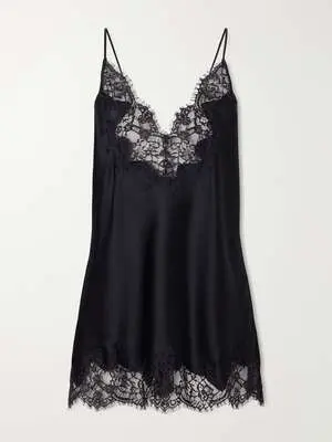 SKIMS Lace-trimmed Silk-blend Satin Slip Dress - Black