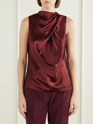 Gabriela Hearst Melina Draped Silk-satin Blouse - Burgundy