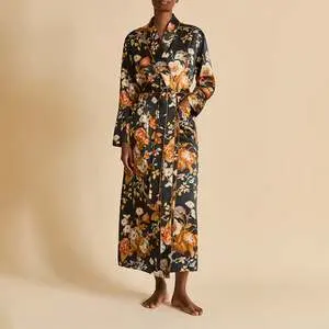 Olivia Von Halle Capability Evora Floral Robe - Black