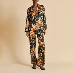 Olivia Von Halle Lila Evora Floral Pajamas - Black