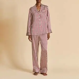 Olivia Von Halle Lila Soren Stripe Pajamas - Burgundy