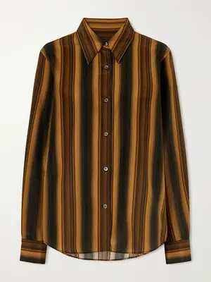 Marni Striped Cotton And Silk-blend Shirt - Orange