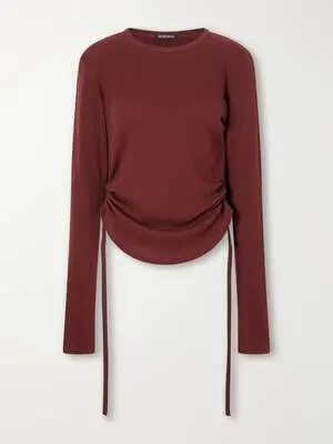 ANN DEMEULEMEESTER Dot Gathered Ribbed Cotton T-shirt - Merlot