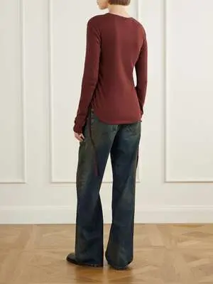 ANN DEMEULEMEESTER Dot Gathered Ribbed Cotton T-shirt