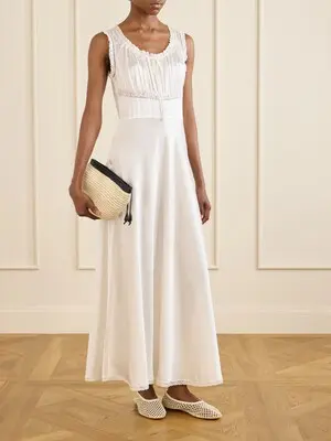 DÔEN Adalie Lace-trimmed Gathered Silk-satin Midi Dress - Neutrals