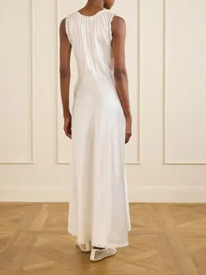 DÔEN Adalie Lace-trimmed Gathered Silk-satin Midi Dress - Neutrals