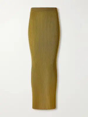 Balmain Ribbed Stretch Maxi Skirt - Green