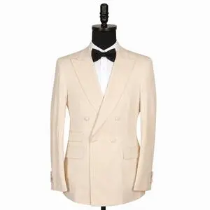 DAVID WEJ Neutrals Alfredo Double Breasted Peak Lapel Blazer In Ivory