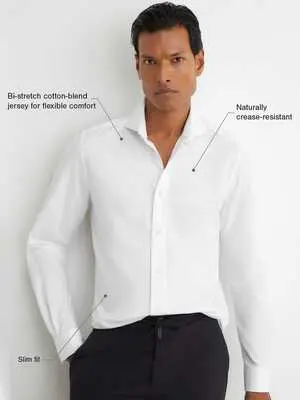 REISS Monaco R-flex Cotton-blend Stretch Jersey Shirt Slim-fit - White