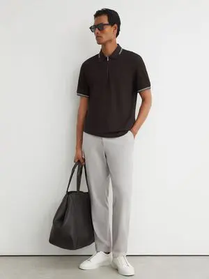 REISS Vale R-flex Half-zip Polo Shirt - Brown