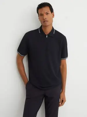 REISS Vale R-flex Half-zip Polo Shirt - Navy