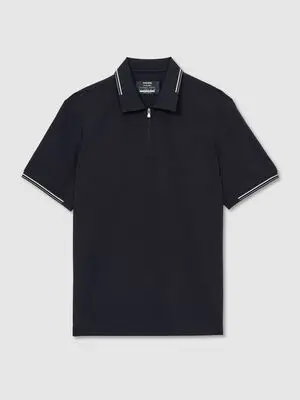 REISS Vale R-flex Half-zip Polo Shirt - Navy