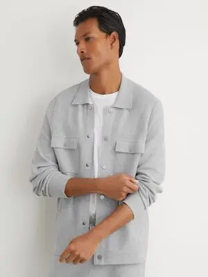 REISS Plaistow R-flex Knitted Press-stud Overshirt - Soft Grey
