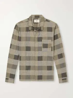 Folk Patch Checked Cotton-blend Seersucker Shirt - Green