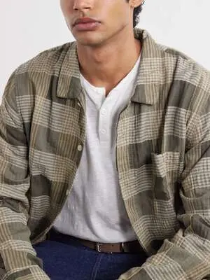 Folk Patch Checked Cotton-blend Seersucker Shirt