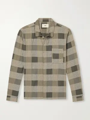 Folk Patch Checked Cotton-blend Seersucker Shirt - Green