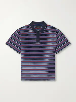 Rag & Bone Striped Cotton-piqué Polo Shirt - Blue