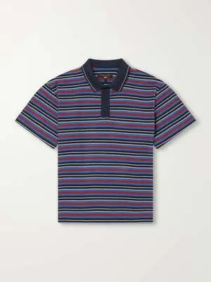 Rag & Bone Striped Cotton-piqué Polo Shirt - Navy
