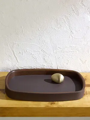 Assouline Pebble Leather-trimmed Wood Tray